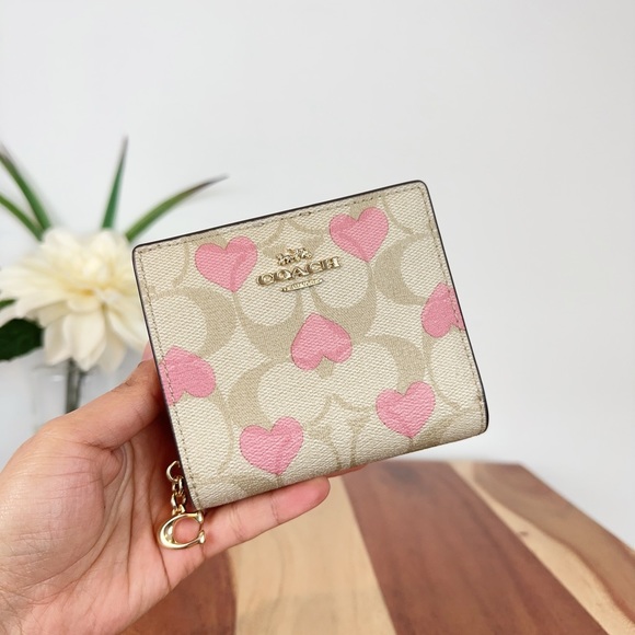Coach | Bags | Nwt Coach Snap Wallet In Signature Canvas With Heart ...